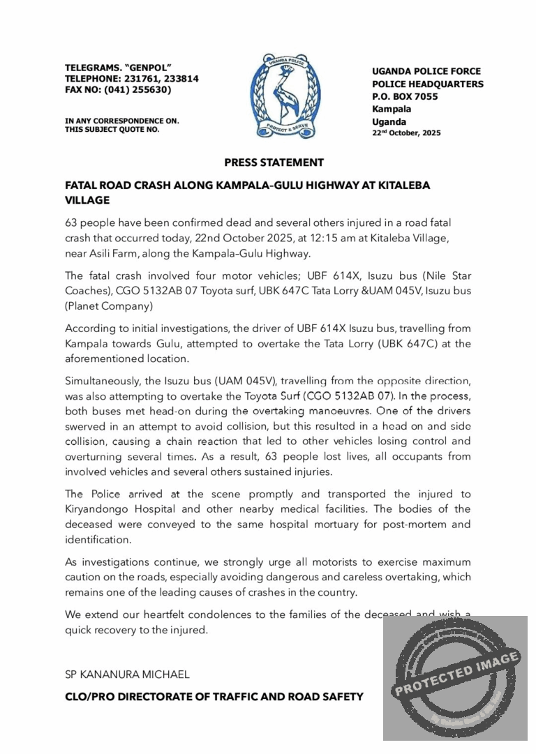 UPDATE: Kampala-Gulu highway crash death toll now 46 - Eye Radio
